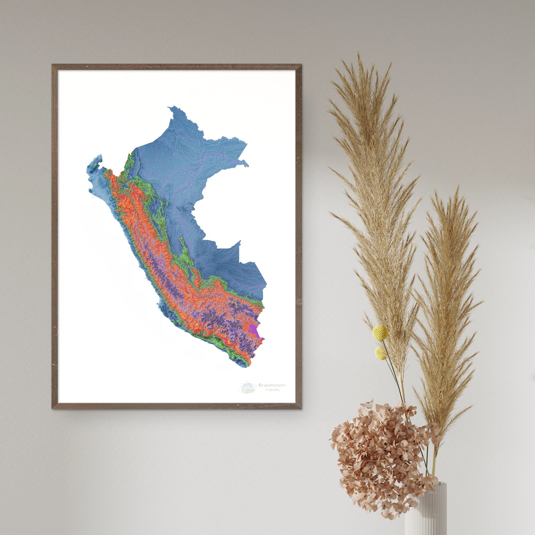 Peru - Elevation map, white - Fine Art Print – Grasshopper Geography
