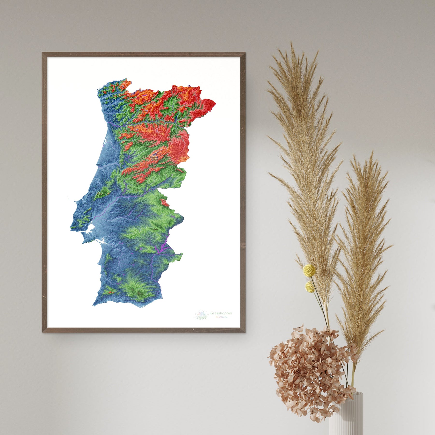 Portugal - Elevation map, white - Fine Art Print – Grasshopper Geography