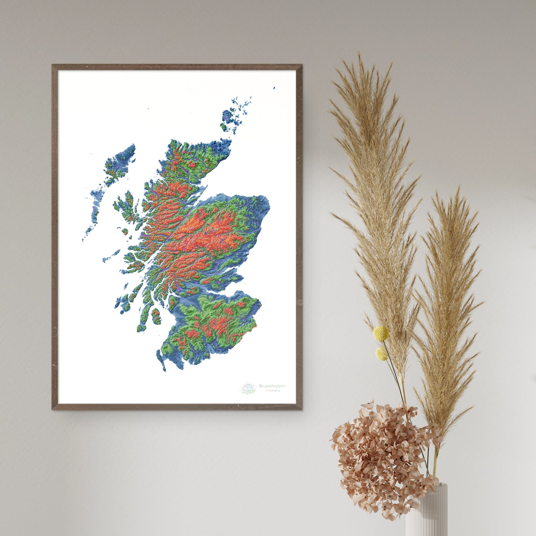 Scotland - Elevation map, white - Fine Art Print – Grasshopper Geography