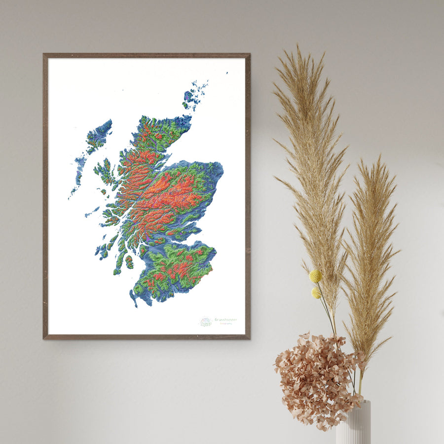 Scotland - Elevation map, white - Fine Art Print – Grasshopper Geography