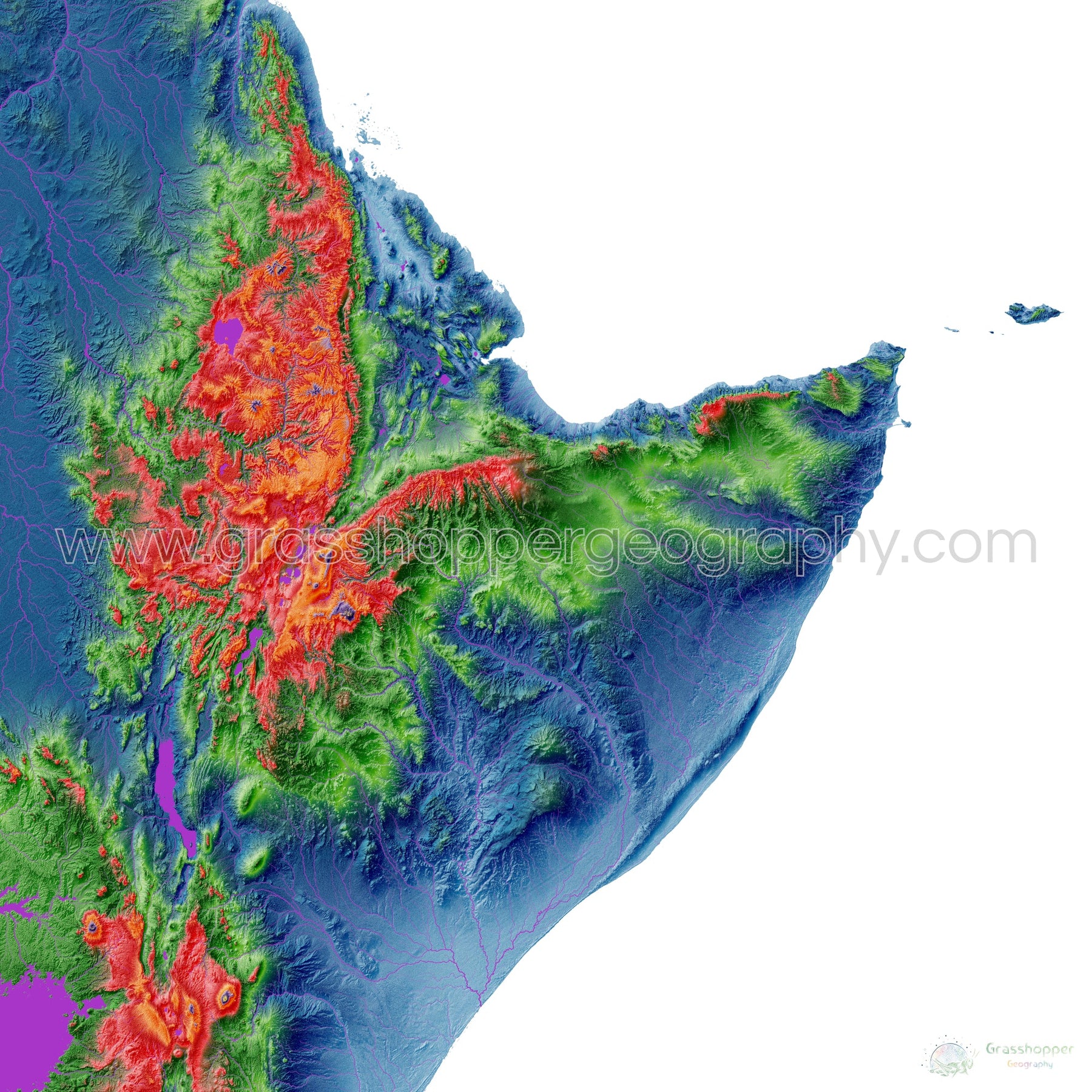 The Horn of Africa - Elevation map, white - Fine Art Print ...