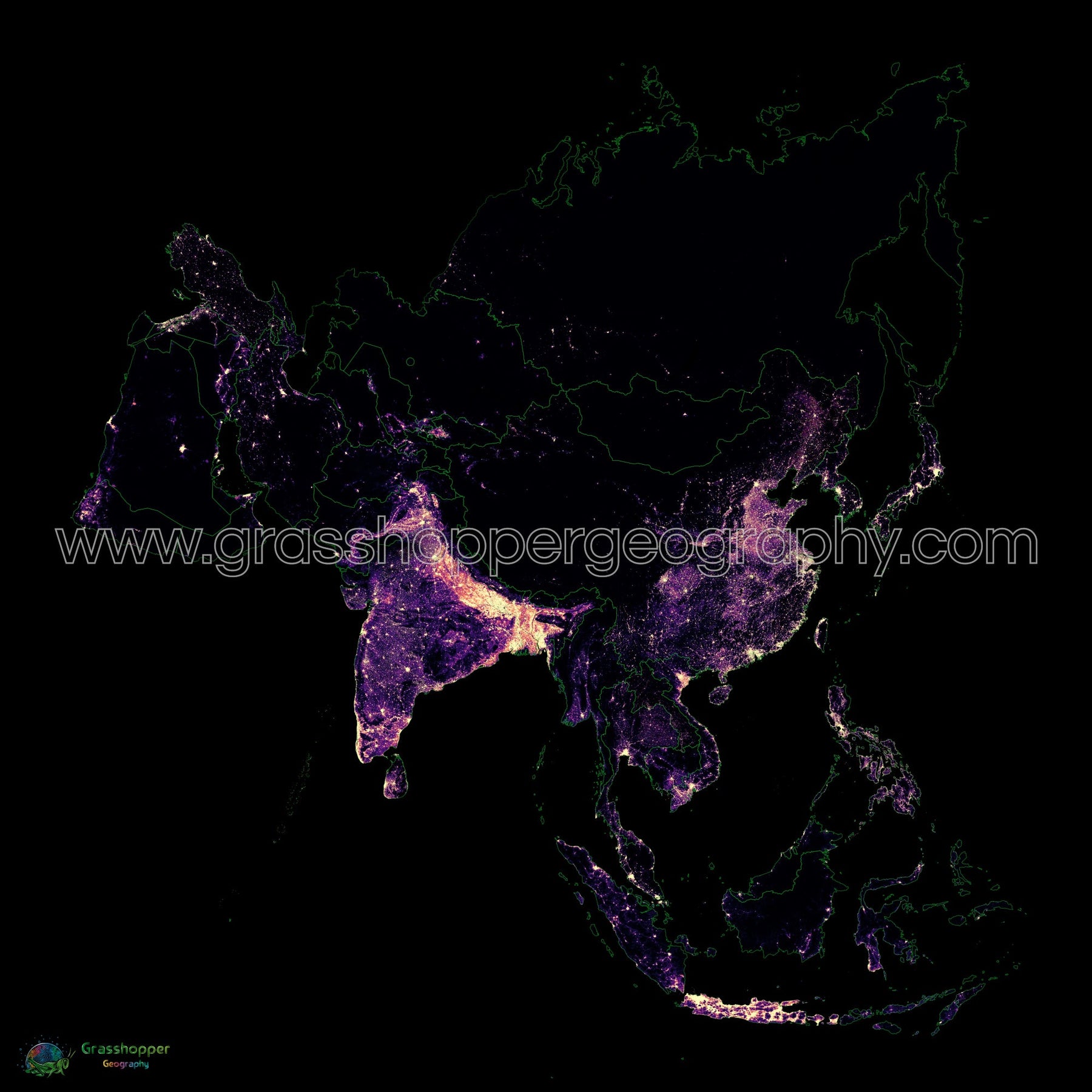 Asia - Population density heatmap - Fine Art Print – Grasshopper Geography