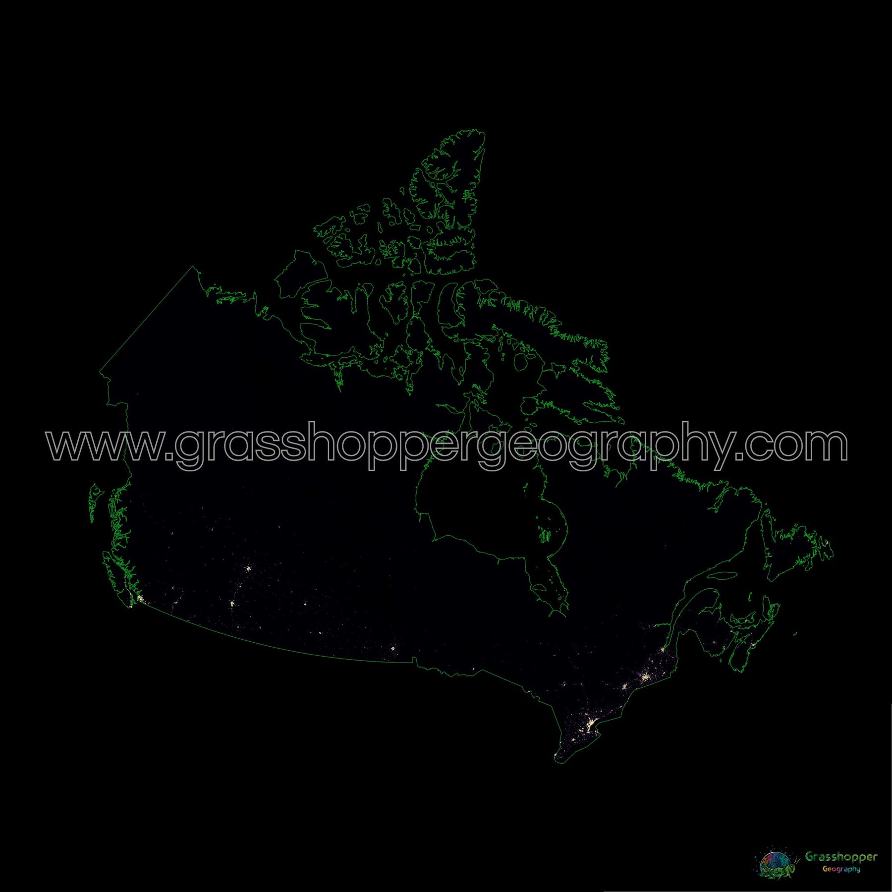 Population density heatmap of Canada - Fine Art Print – Grasshopper ...