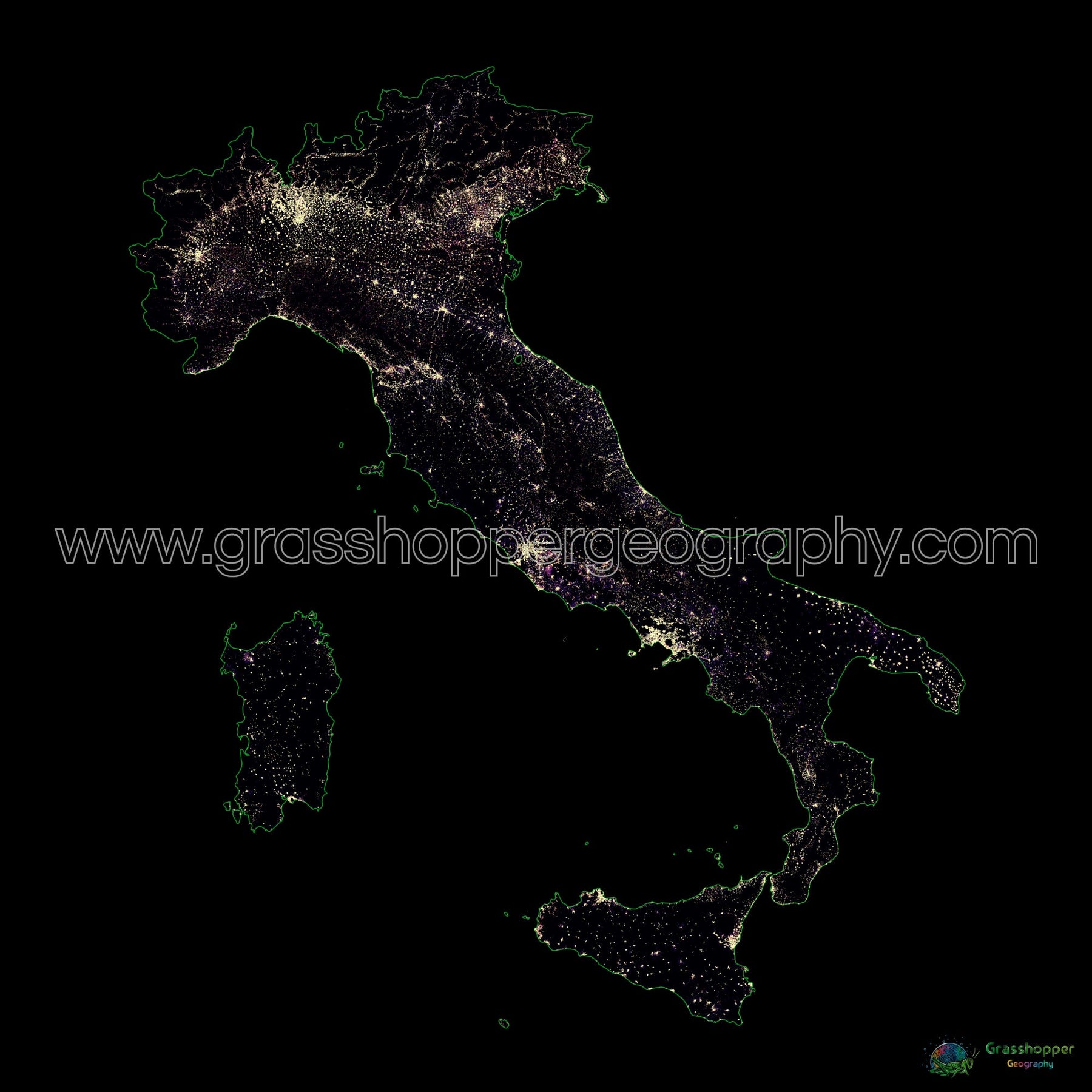 Italy - Population density heatmap - Fine Art Print – Grasshopper Geography