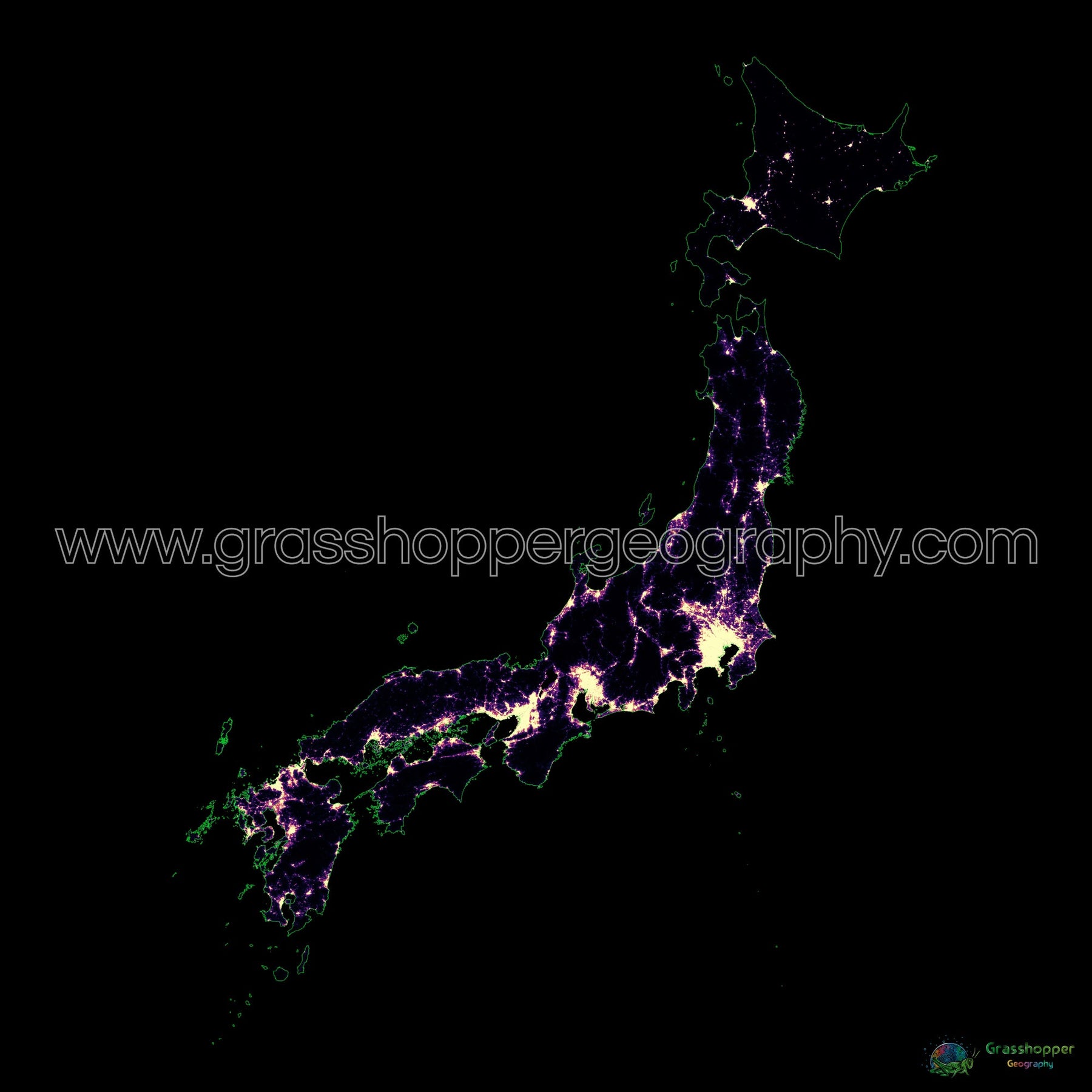 Japan - Population density heatmap - Fine Art Print – Grasshopper Geography