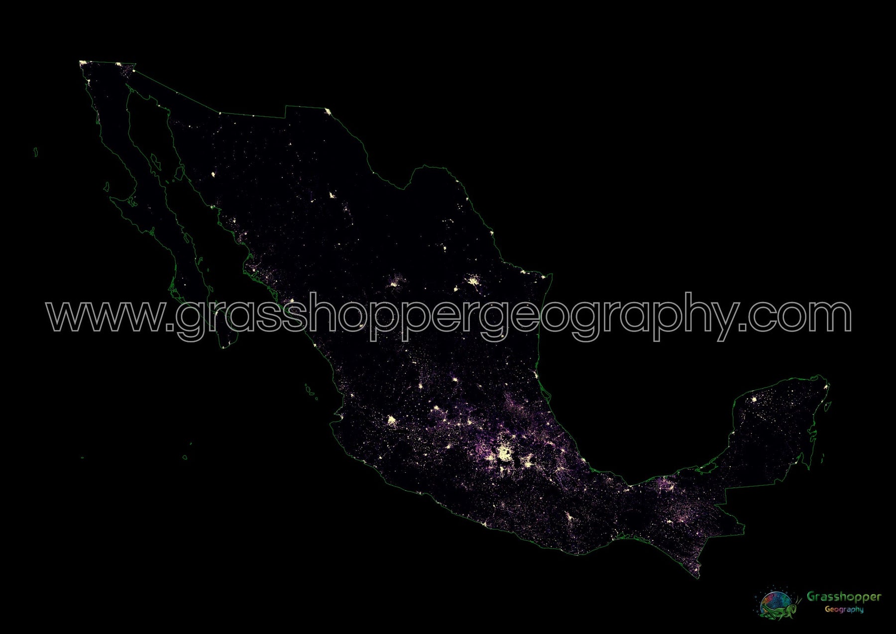 Mexico - Population density heatmap - Fine Art Print – Grasshopper ...