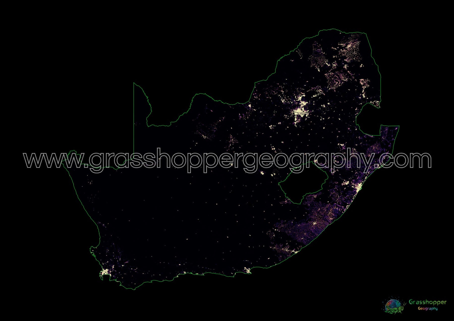 South Africa - Population density heatmap - Fine Art Print ...