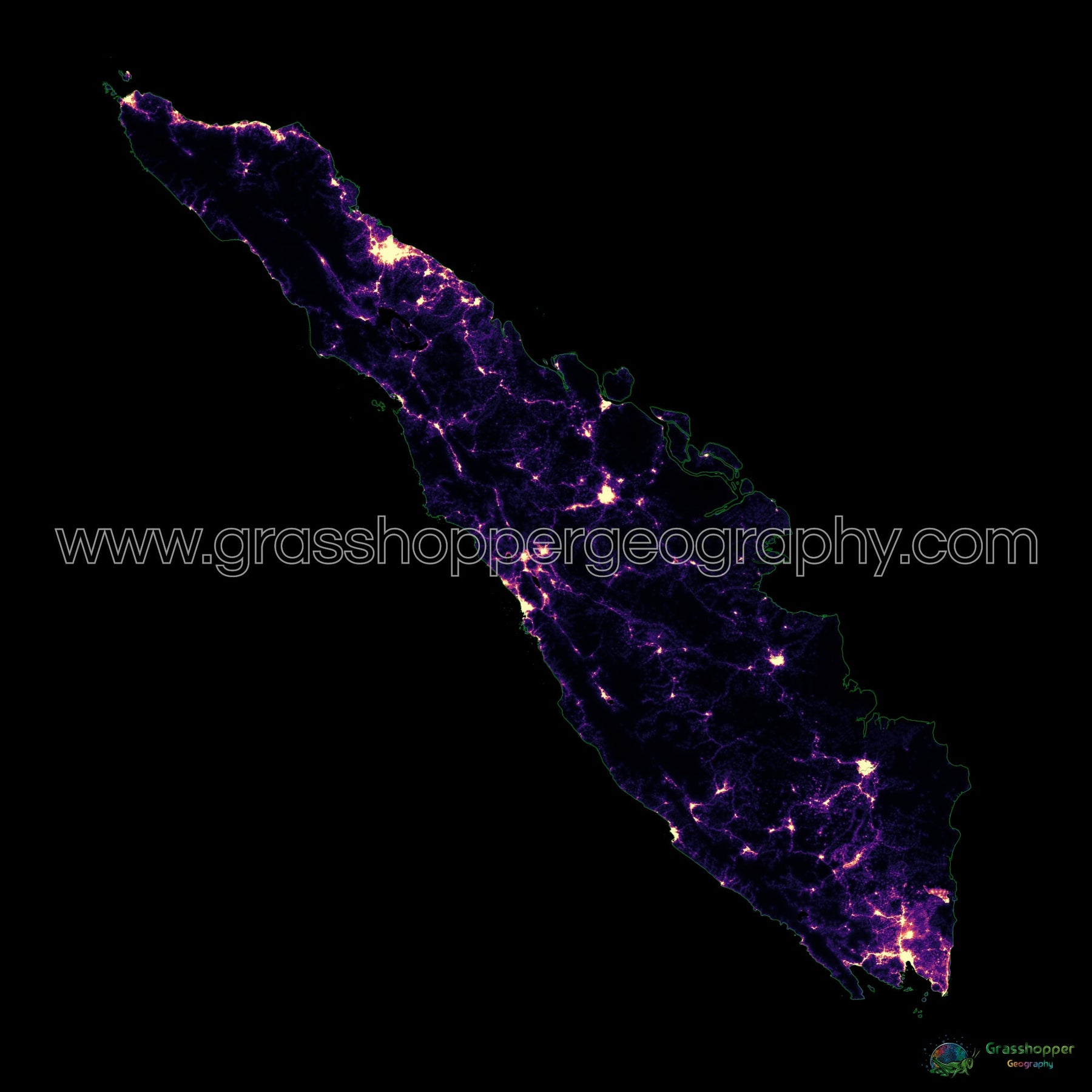 Sumatra - Population density heatmap - Fine Art Print – Grasshopper ...