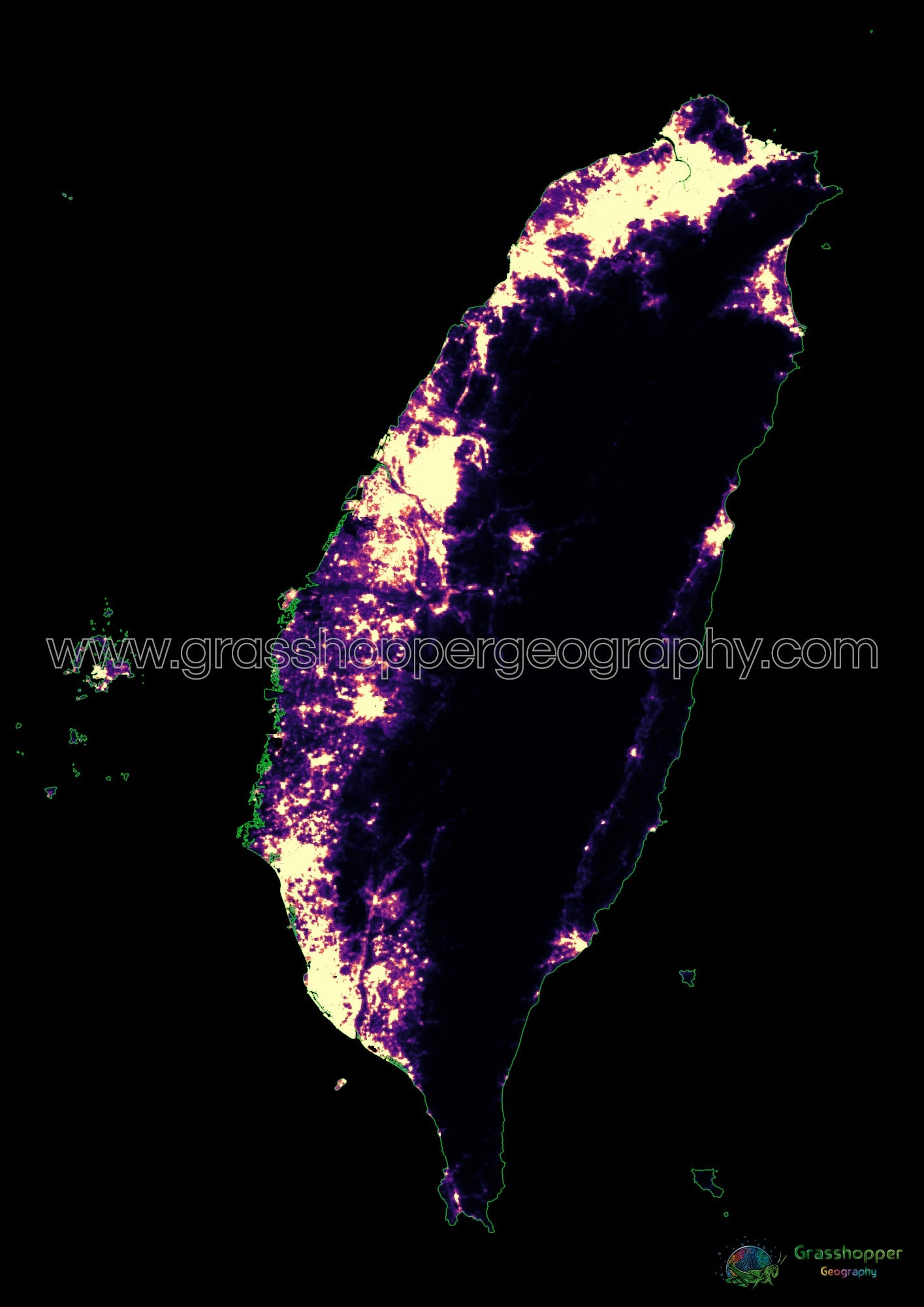 Taiwan - Population density heatmap - Fine Art Print – Grasshopper ...