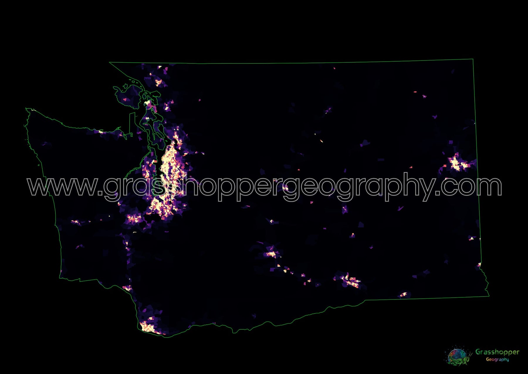 Washington - Population density heatmap - Fine Art Print – Grasshopper ...