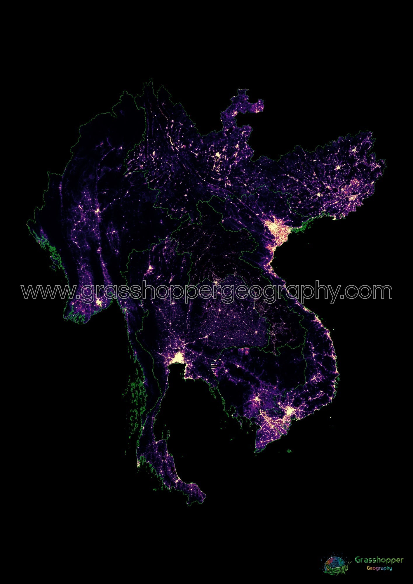 The Greater Mekong Subregion - Population density heatmap - Fine Art P ...