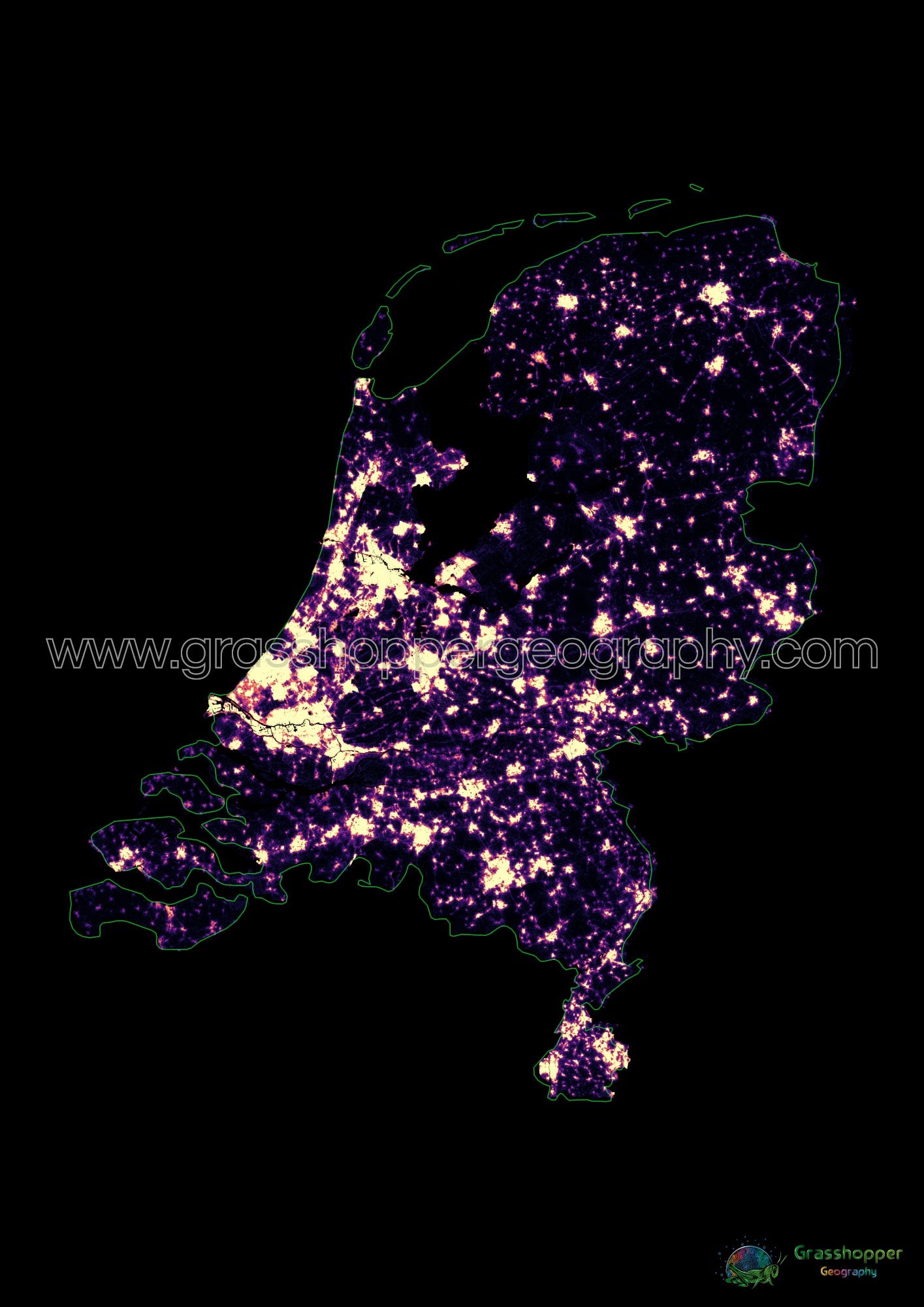 The Netherlands - Population density heatmap - Fine Art Print ...