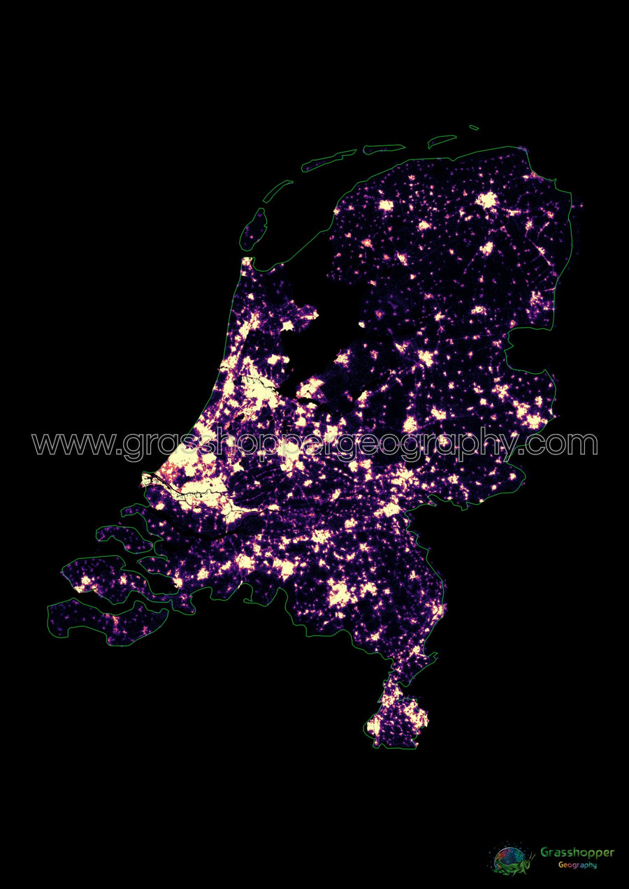 The Netherlands - Population density heatmap - Fine Art Print ...