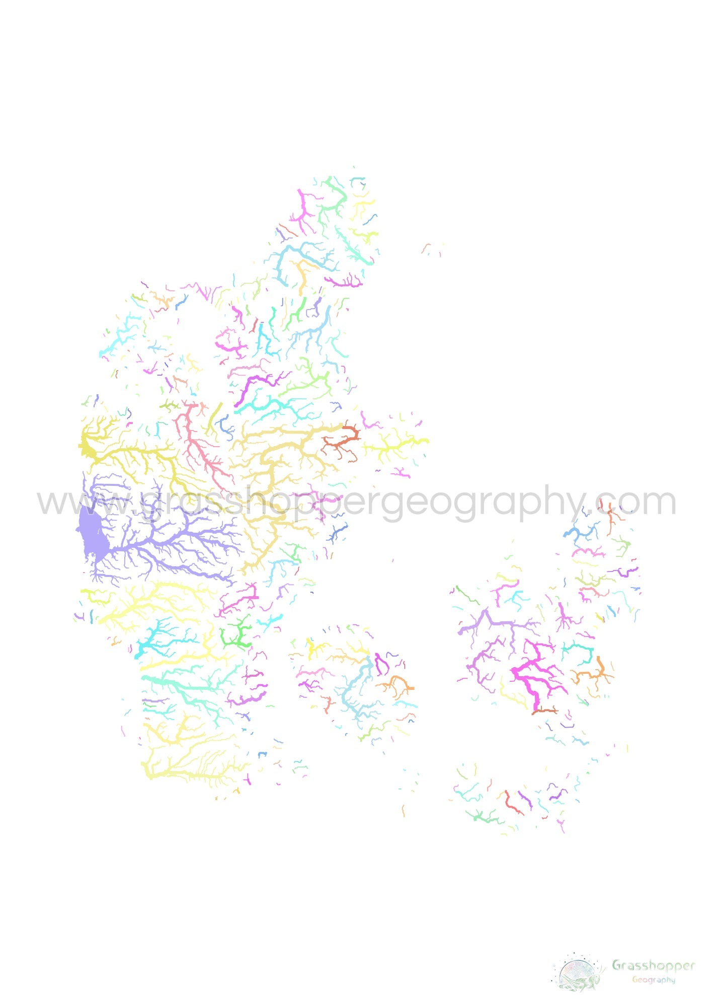Denmark River Basin Map Pastel On White Fine Art Print