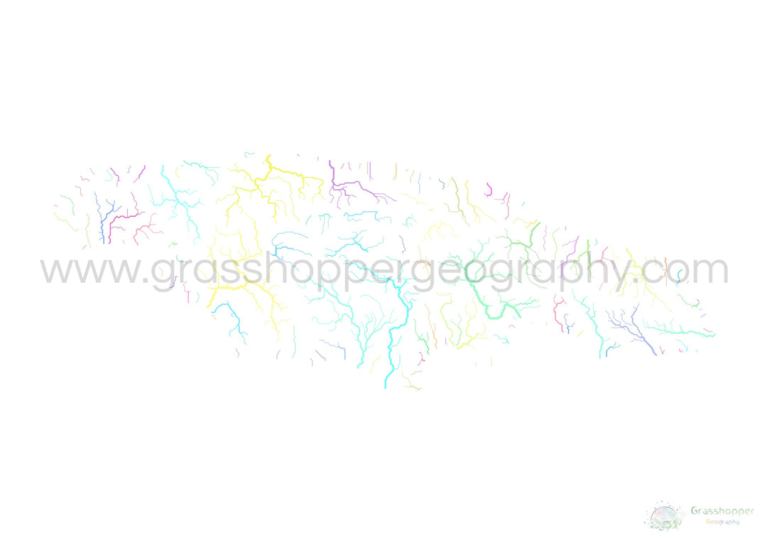 Jamaica River Basin Map Pastel On White Fine Art Print
