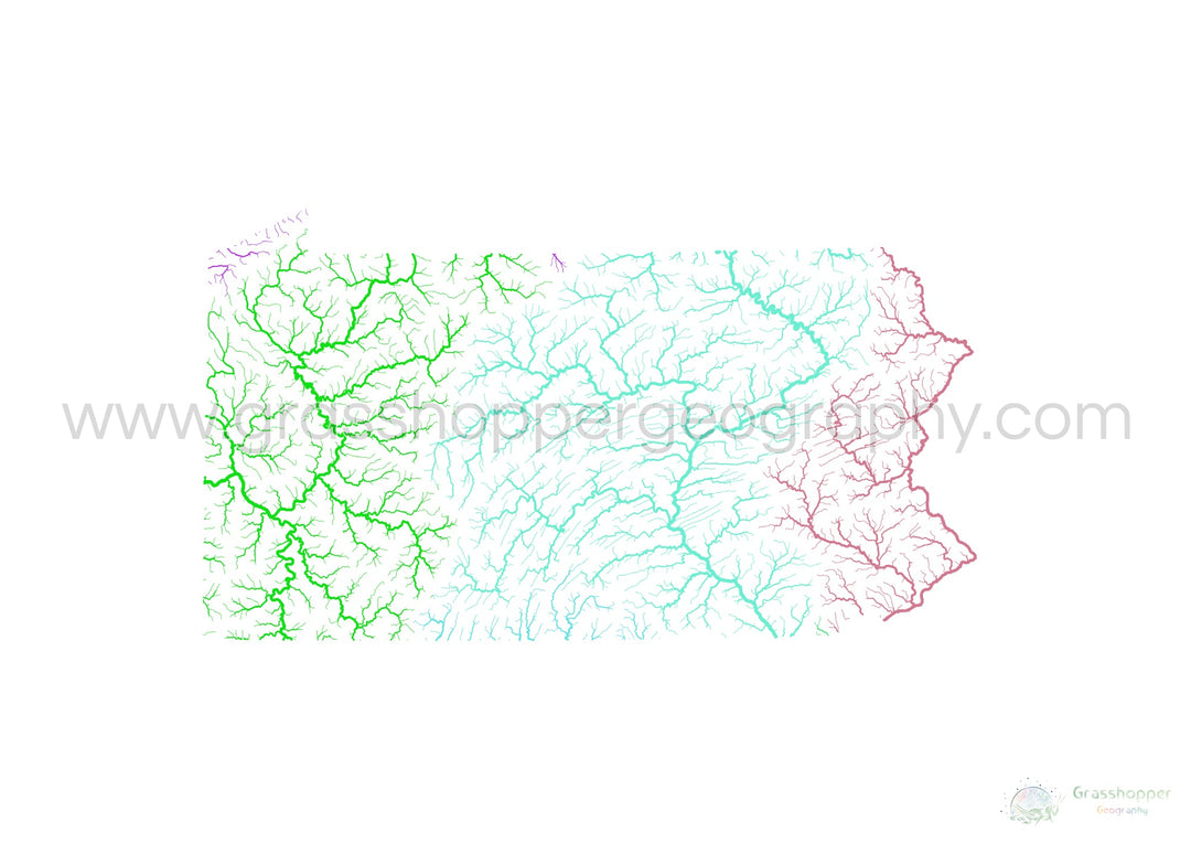 Pennsylvania River Basin Map Rainbow On White Fine Art Print
