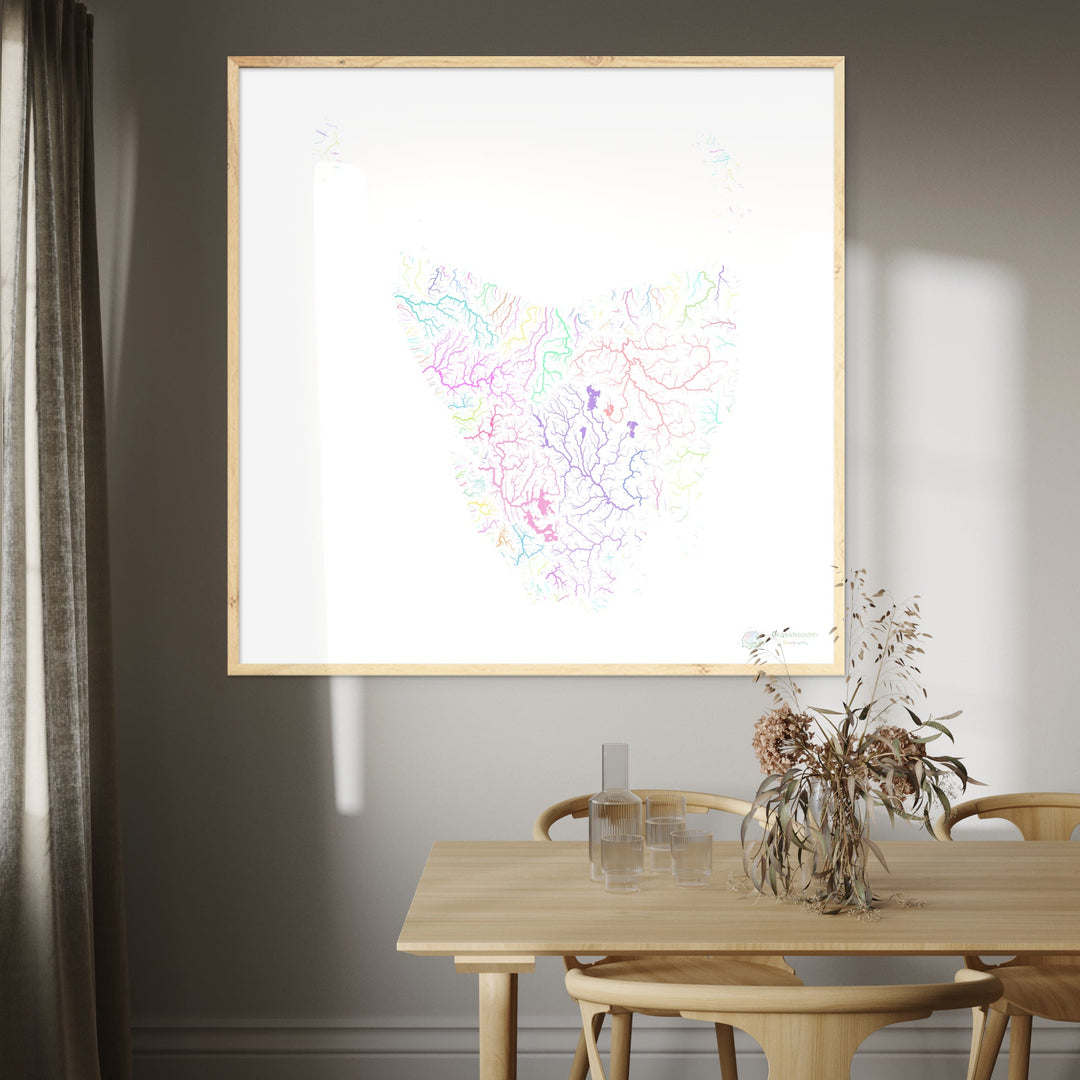 Tasmania River Basin Map Pastel On White Fine Art Print