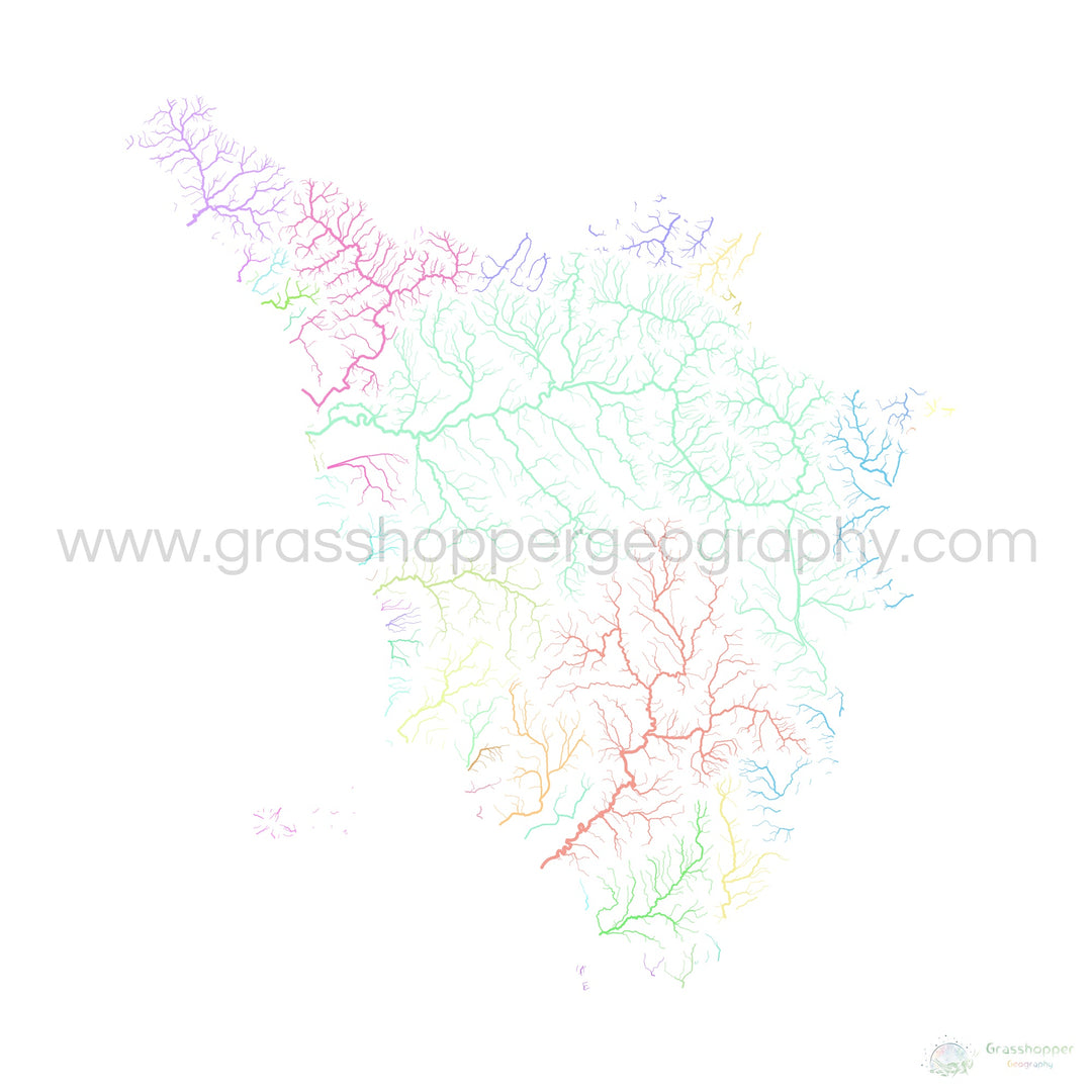 Tuscany River Basin Map Pastel On White Fine Art Print
