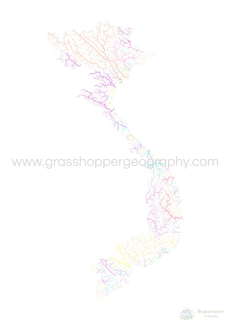 Vietnam River Basin Map Pastel On White Fine Art Print