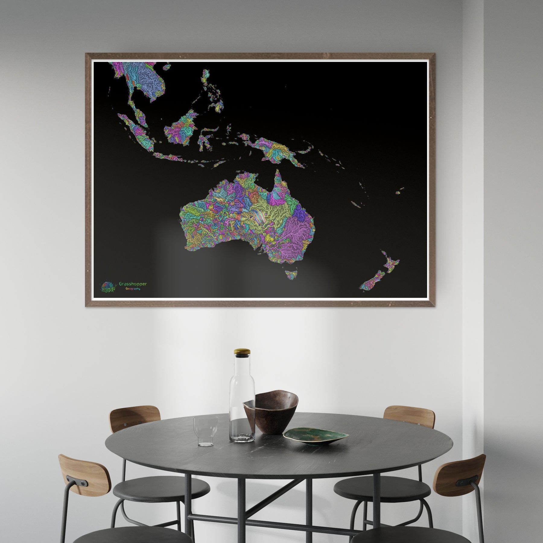 The Southwest Pacific River Basin Map Pastel On Black Fine Art Prin