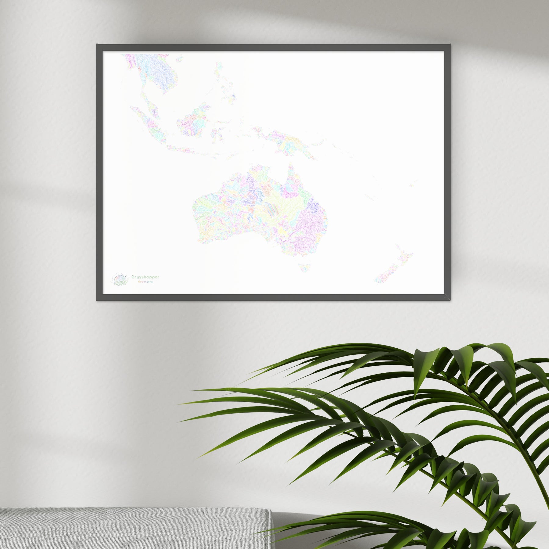 The Southwest Pacific River Basin Map Pastel On White Fine Art Prin
